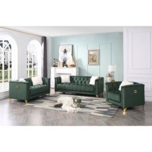 Aybihous3 Russell Tufted Upholstery 2 Pc Living Room Set Finished in Velvet Fabric in Blue (Green)