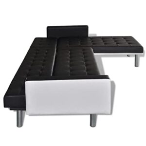 SKM L-Shaped Sofa Bed Artificial Leather Black and White-43321026