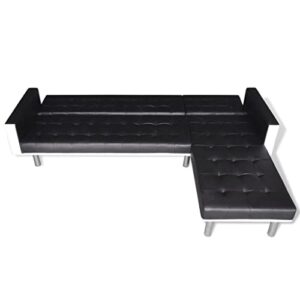 SKM L-Shaped Sofa Bed Artificial Leather Black and White-43321026