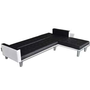 SKM L-Shaped Sofa Bed Artificial Leather Black and White-43321026