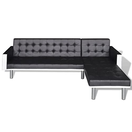 SKM L-Shaped Sofa Bed Artificial Leather Black and White-43321026