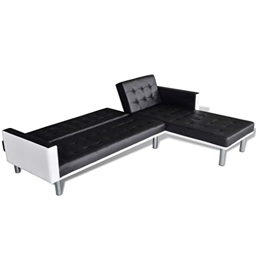 SKM L-Shaped Sofa Bed Artificial Leather Black and White-43321026