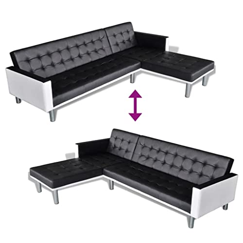 SKM L-Shaped Sofa Bed Artificial Leather Black and White-43321026