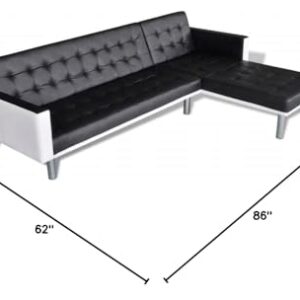 SKM L-Shaped Sofa Bed Artificial Leather Black and White-43321026