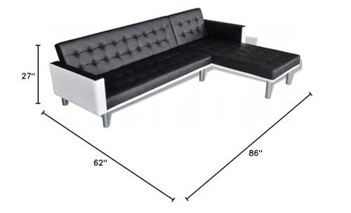 SKM L-Shaped Sofa Bed Artificial Leather Black and White-43321026