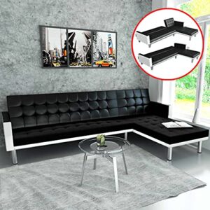 SKM L-Shaped Sofa Bed Artificial Leather Black and White-43321026