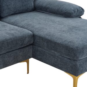 BeiXuan U Shaped Sofa Couch with Ottoman，Sectional Couches for Living Room，4-Seat Sofa Bed，Chenille，Grey-Blue Color