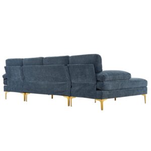 BeiXuan U Shaped Sofa Couch with Ottoman，Sectional Couches for Living Room，4-Seat Sofa Bed，Chenille，Grey-Blue Color