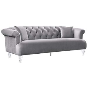 maklaine modern velvet upholstered sofa with acrylic legs in gray