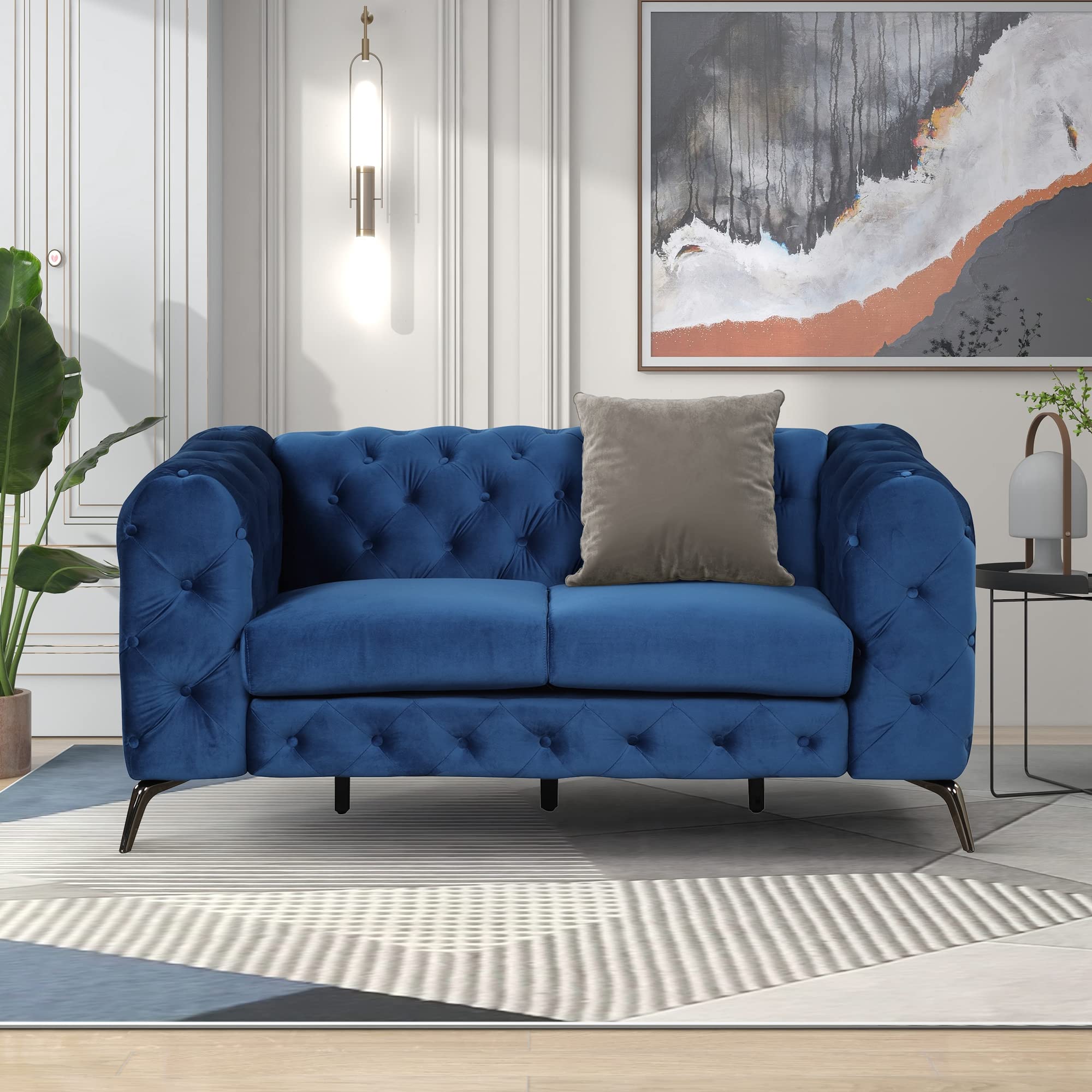 Merax Velvet Upholstered Loveseat Sofa, Modern 2-Person Couch with Button Tufted Back for Living Room, Bedroom, or Small Space, Blue