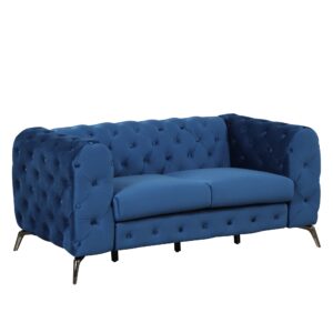 Merax Velvet Upholstered Loveseat Sofa, Modern 2-Person Couch with Button Tufted Back for Living Room, Bedroom, or Small Space, Blue