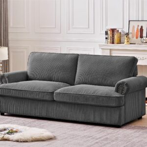 Container Furniture Direct Reversible Sleeper Sofa with Memory Foam Mattress, Comfortable and Durable Full Size Bed Couch for Living Rooms, Upholstered with Corduroy Fabric, 70" Wide, Grey