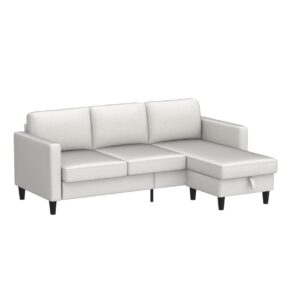 Mixoy 78'' Convertible Sectional Sofa with Storage Ottoman, Small Linen Fabric Sectional Sofa with Movable Ottoman, Modern Free Combination L Shaped Couch (Light Grey)