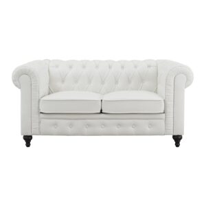 Chesterfield Sofa Set Sofa Loveseat Living Room Chair Juegos Modern Leather Couch Sofa Chair for Bedroom Chesterfield Tufted Leather Sofa Chair for Living Room Loive Seats Furniture Set - White