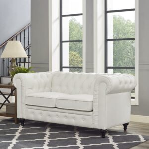 Chesterfield Sofa Set Sofa Loveseat Living Room Chair Juegos Modern Leather Couch Sofa Chair for Bedroom Chesterfield Tufted Leather Sofa Chair for Living Room Loive Seats Furniture Set - White