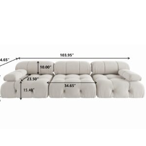 BOKIFOL Sectional Sofa, 104'' Modular Sectional Couch Modern Velvet Sofa 3-Seater Couch for Living Room, Apartment(Beige