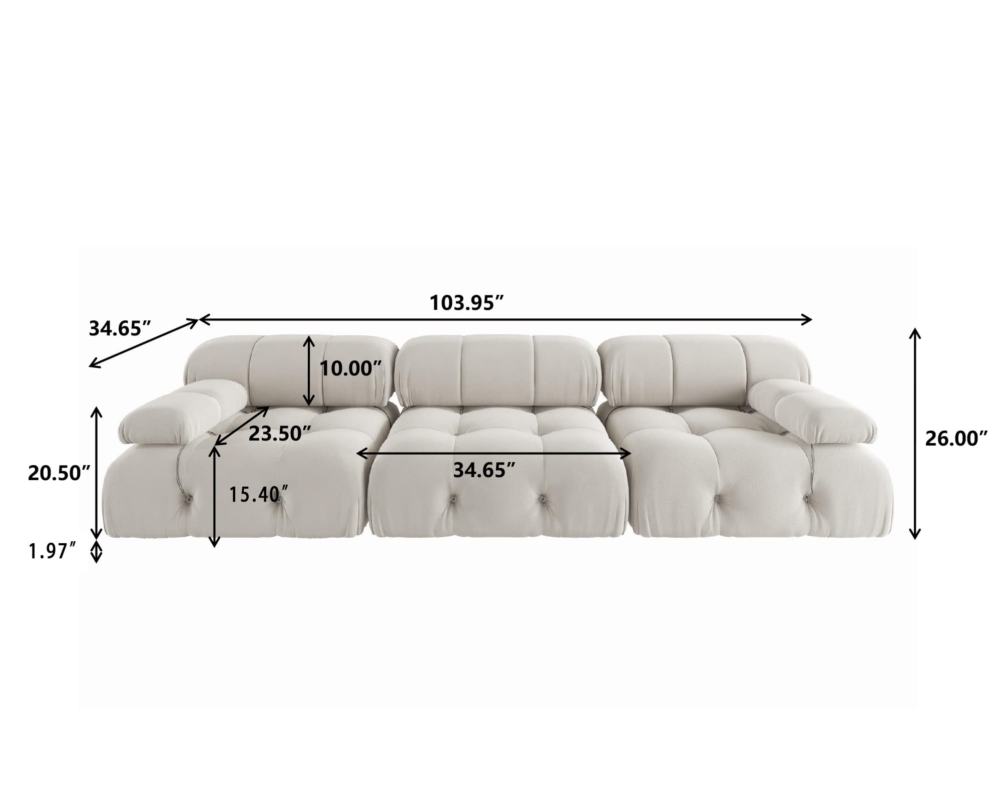 BOKIFOL Sectional Sofa, 104'' Modular Sectional Couch Modern Velvet Sofa 3-Seater Couch for Living Room, Apartment(Beige