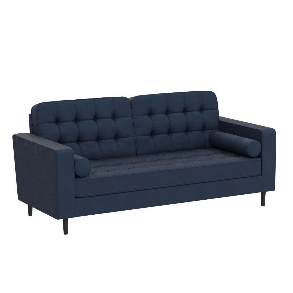 Edenbrook Lynnwood Upholstered Sofa - Couch for Living Room Office or Bedroom - Mid-Century Modern Design Furniture - Buttonless Tufting - Simple Assembly - Includes Bolster Pillows - Navy Velvet