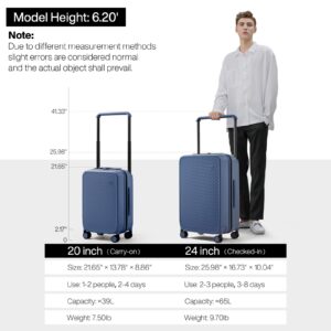 mixi Carry On Luggage Airline Approved 20'' Lightweight Luggage Wide Handle PC Hardshell Suitcases with Spinner Wheels & TSA Lock, Sapphire Blue