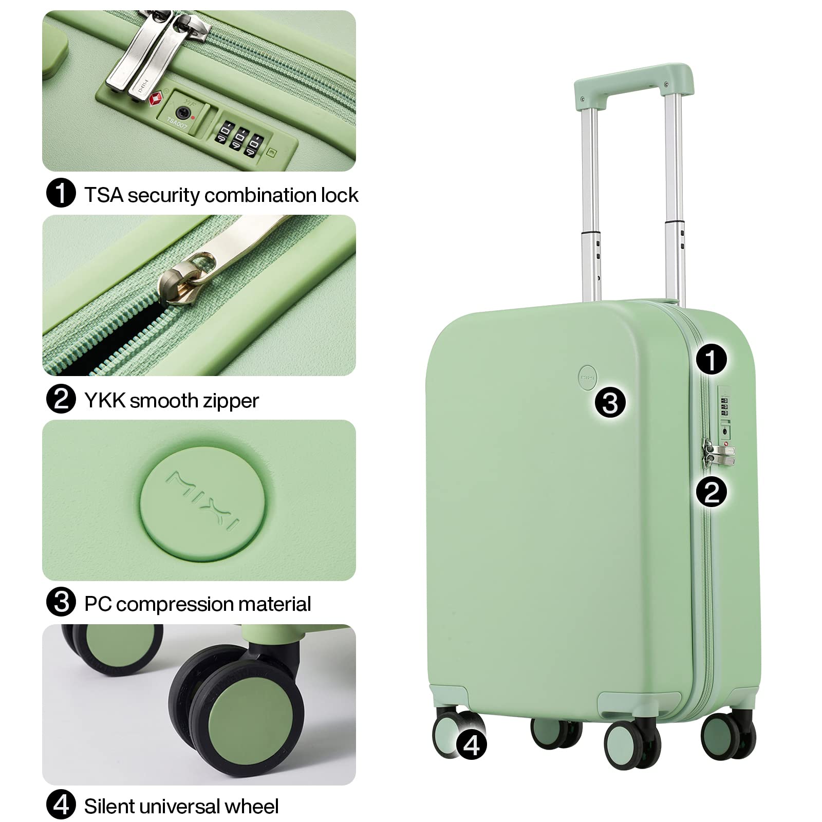 Carry on Luggage, Mixi Suitcase Spinner Wheels Luggage Hardshell Lightweight Rolling Suitcases PC with Cover & TSA Lock for Business Travel