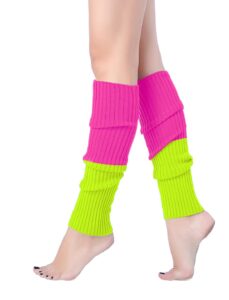 v28 women juniors 80s eighty's ribbed leg warmers for party sports(mixi)