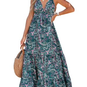 CUPSHE Women's Floral Paisley Print Halter Dress Mixi Dress Sleeveless Summer Dress