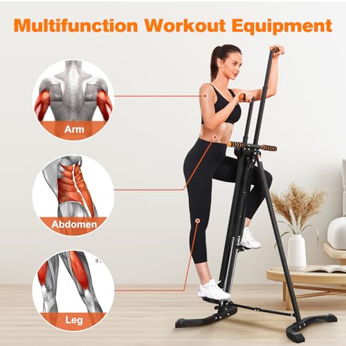 Vertical Climber Exercise Machine for Home Gym with 4 Metal Guide Rails Folding Exercise Climber Cardio Workout Machine 5-Level Heights Stair Stepper Newer Version,Easy to Assemble