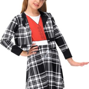 Halloween Little Girls Buffalo Plaid Clueless Schoolgirl Cher Skirt Set Mixi Dresses Black 10 Years