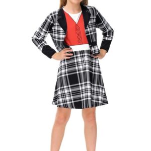 Halloween Little Girls Buffalo Plaid Clueless Schoolgirl Cher Skirt Set Mixi Dresses Black 10 Years