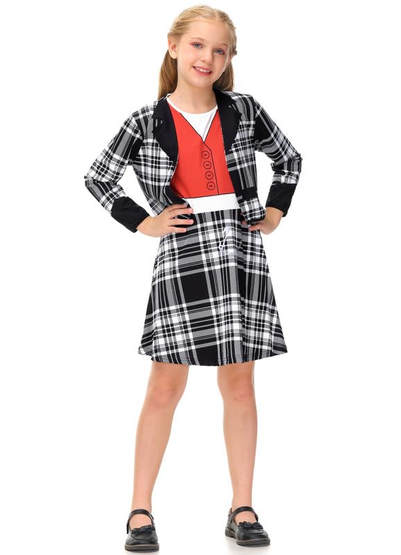 Halloween Little Girls Buffalo Plaid Clueless Schoolgirl Cher Skirt Set Mixi Dresses Black 10 Years