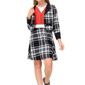 Halloween Little Girls Buffalo Plaid Clueless Schoolgirl Cher Skirt Set Mixi Dresses Black 10 Years