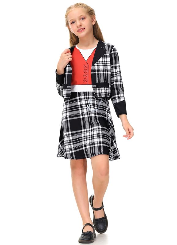 Halloween Little Girls Buffalo Plaid Clueless Schoolgirl Cher Skirt Set Mixi Dresses Black 10 Years