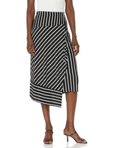 kensie women's lightweight viscose spandex mixi skirt, black combo, m