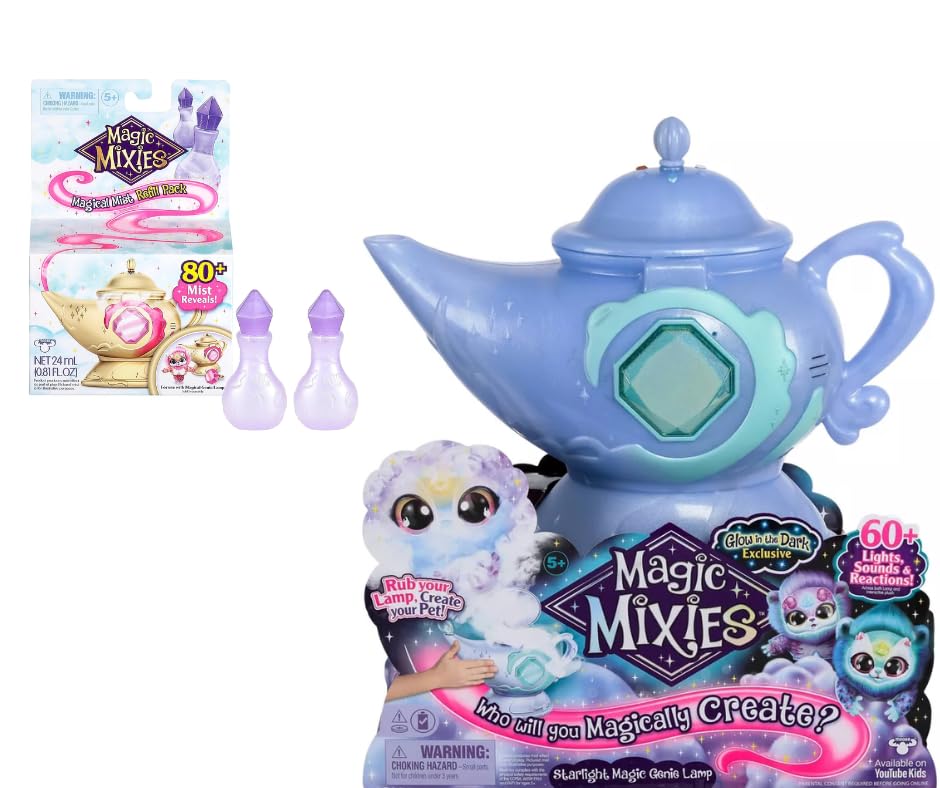 Magic Mixies Glow in The Dark Magic Genie Lamp - Starlight Magic Plus A Magical Mist Refill Pack for Magic Genie Lamp Bundle