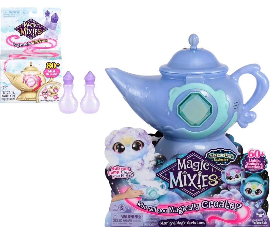 Magic Mixies Glow in The Dark Magic Genie Lamp - Starlight Magic Plus A Magical Mist Refill Pack for Magic Genie Lamp Bundle