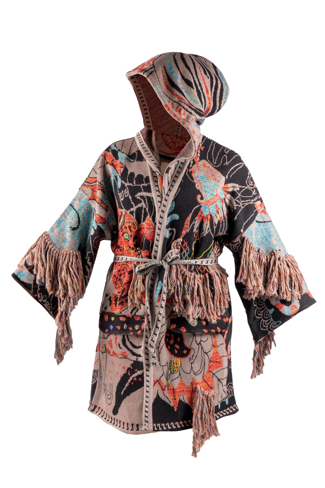 Chekanka San|Mixi Multicolor Poncho Coat for Men|Boho Chic Style|Miyuki beads|Long Coat|Inspired in the Mayan Jungle - S