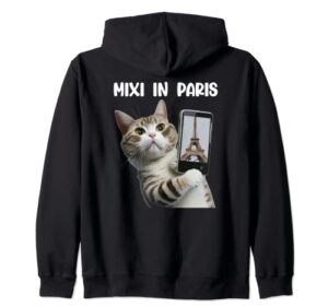 cat mixi in paris gay paree selfies funny tabby zip hoodie