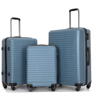 travelhouse amalodie hardshell upright spinner wheel suitcase set pp abs, lightweight checked carry-on luggage 3-piece set with spinner wheels tsa locks 20" 24" 28" (jet blue)