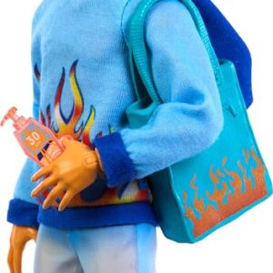 Monster High Scare-adise Island Heath Burns Doll with Flame Hoodie, Swim Trunks & Beach Accessories like Sunglasses