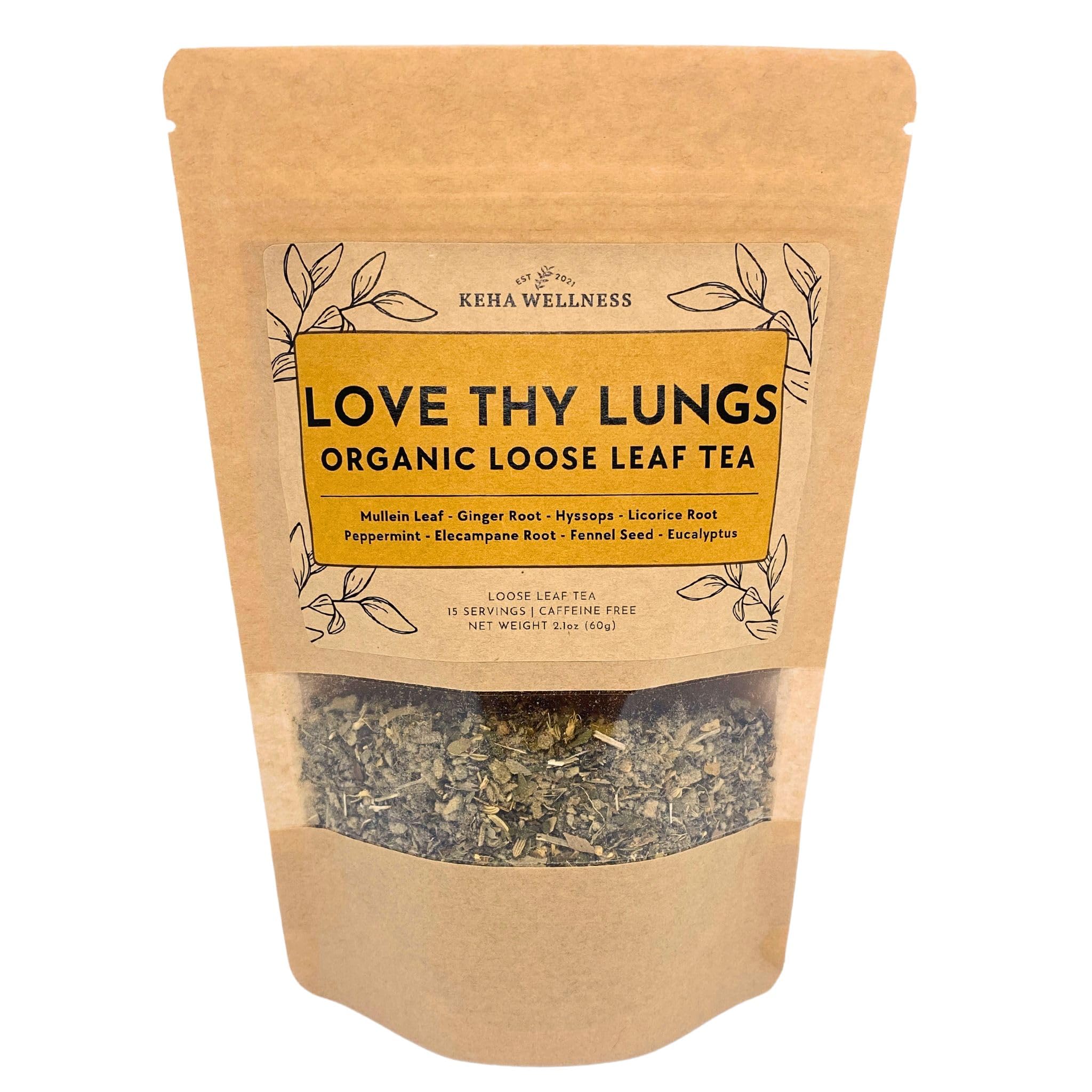 Keha Wellness Organic Love Thy Lungs Loose Leaf Herbal Tea, Lung Cleanse and Health, Respiratory Support, Caffeine-Free, Made in the USA