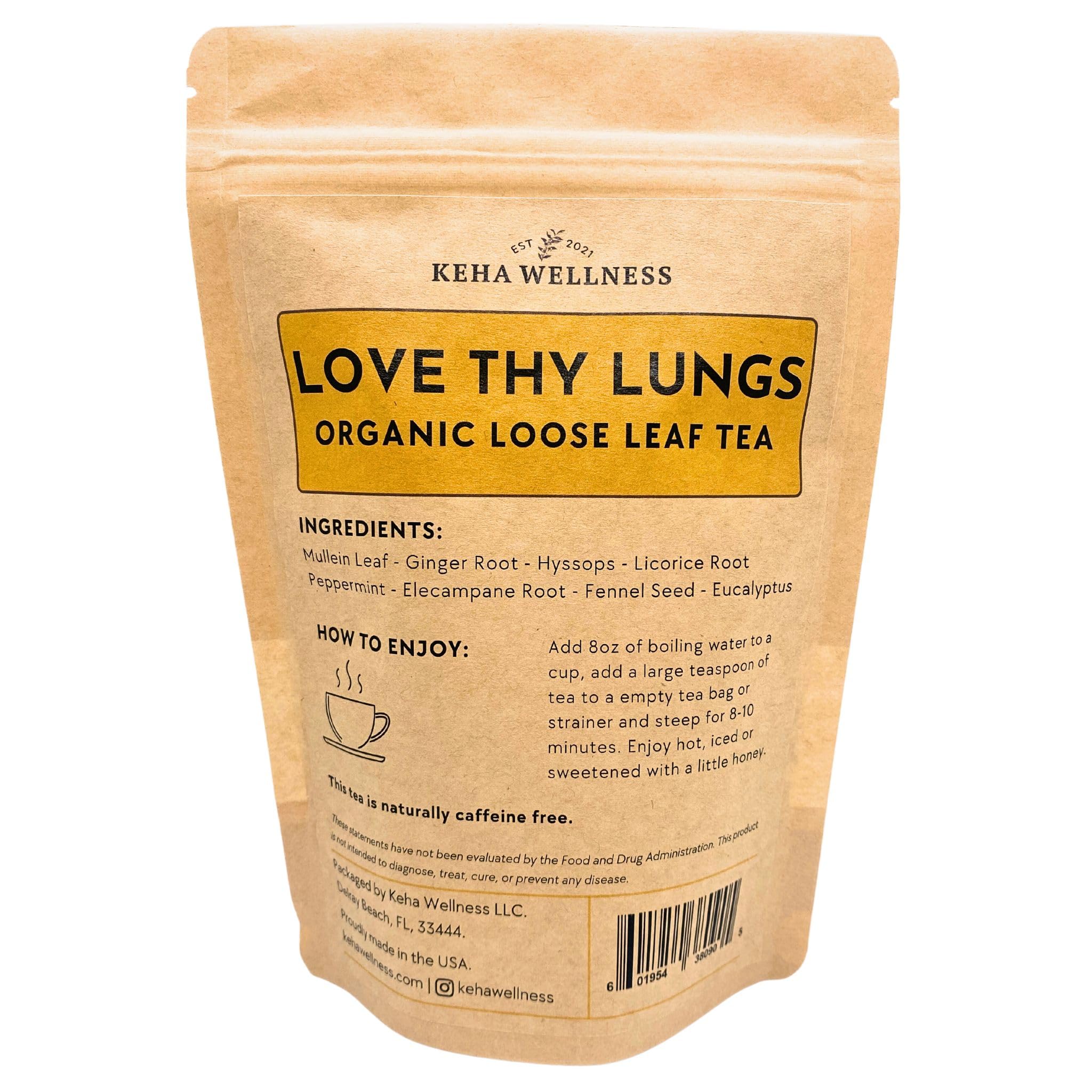 Keha Wellness Organic Love Thy Lungs Loose Leaf Herbal Tea, Lung Cleanse and Health, Respiratory Support, Caffeine-Free, Made in the USA