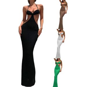 Fladdswed Women Summer Sexy Dresses Sleeveless Backless Bodycon Cutout Strap Dress Casual Party Y2K Mixi Long Streetwear (Green-E-Cutout, L)