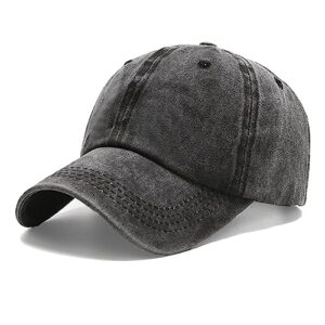 npjy vintage washed distressed cotton dad hat baseball cap adjustable trucker unisex hats black