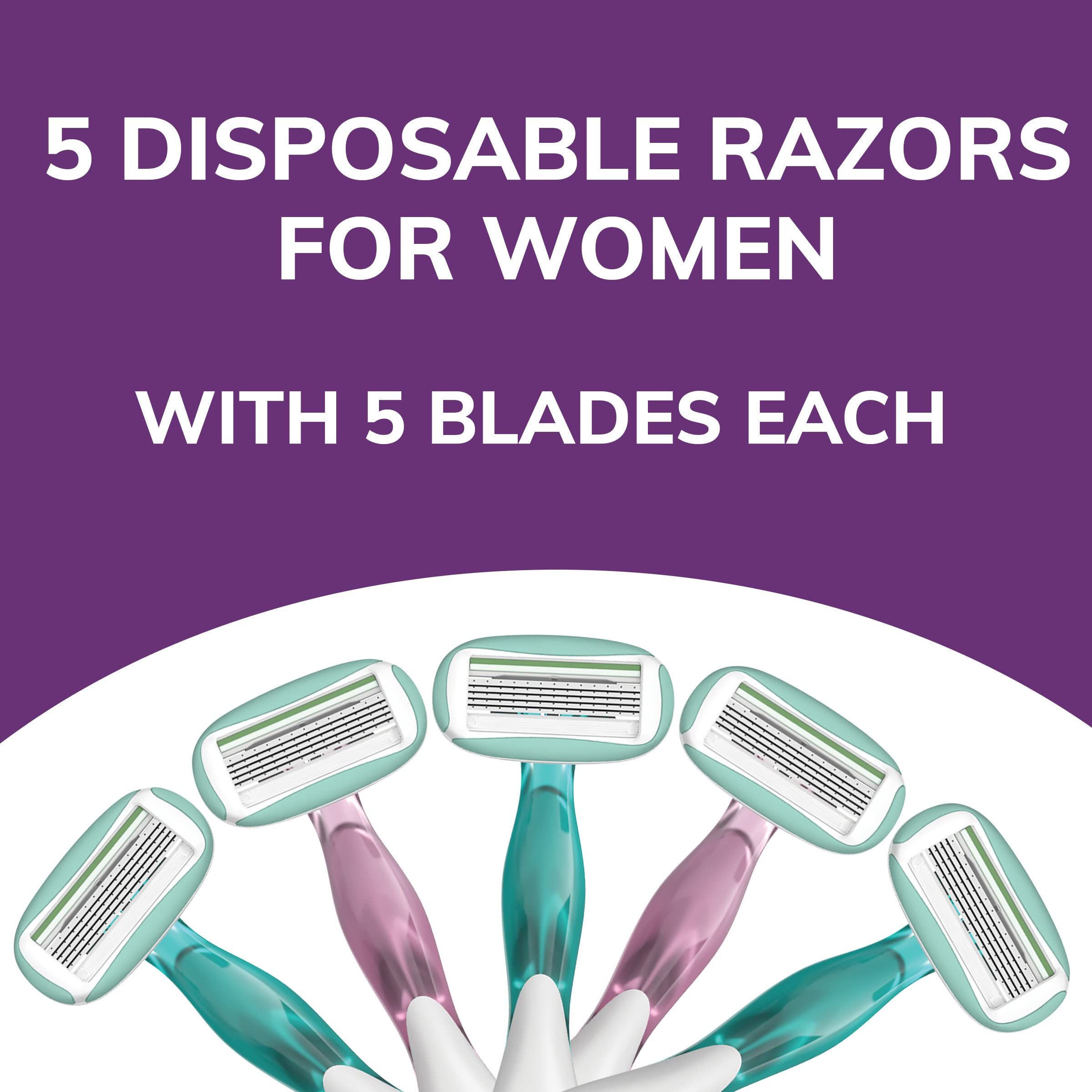 BIC Soleil Sensitive Advanced Women's Disposable Razors With 360 Degree Water Activated Moisture Strip for Enhanced Glide, Shaving Razors With 5 Blades, 5 Count