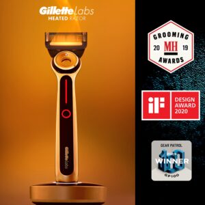 Gillette Heated Razor for Men, Deluxe Travel Shave Kit by GilletteLabs, 1 Handle, 2 Blade Refills, Charging Dock, Case