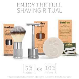 Bambaw Double Edge Safety Razor for Men with Razor Stand, One Blade Metal Razor, Reusable Metal Razor with 5 Double Edge Safety Razor Blades – Silver