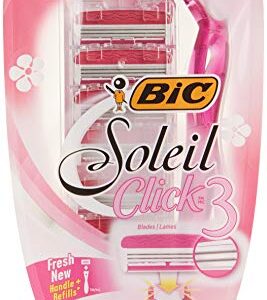 BIC Click 3 Soleil Women's Disposable Razors, 3 Blades With a Moisture Strip For a Smoother Shave, 12 Piece Razor Set