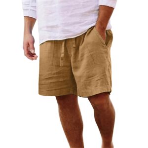 today 2022 men linen shorts elastic waist drawstring cotton linen shorts with pockets loose fit outdoor summer beach shorts 5in linen shorts men khaki 2x