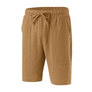 Today 2022 Men Linen Shorts Elastic Waist Drawstring Cotton Linen Shorts with Pockets Loose Fit Outdoor Summer Beach Shorts 5in Linen Shorts Men Khaki 2X