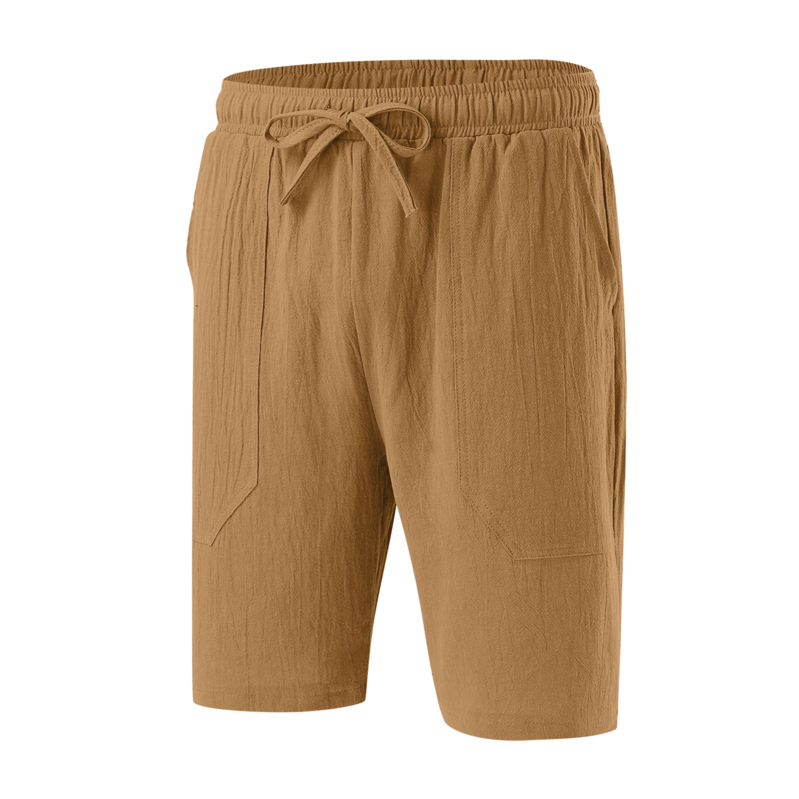 Today 2022 Men Linen Shorts Elastic Waist Drawstring Cotton Linen Shorts with Pockets Loose Fit Outdoor Summer Beach Shorts 5in Linen Shorts Men Khaki 2X